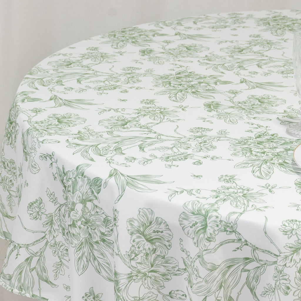 Polyester 90" Tablecloth Sage Toile | TableclothsFactory