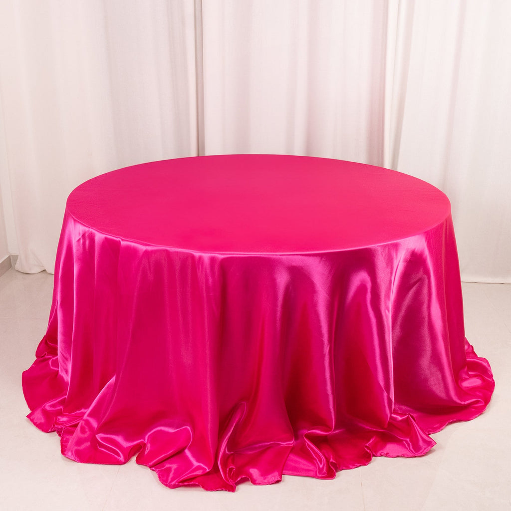 Satin Round Tablecloth 132" Fuchsia | TableclothsFactory