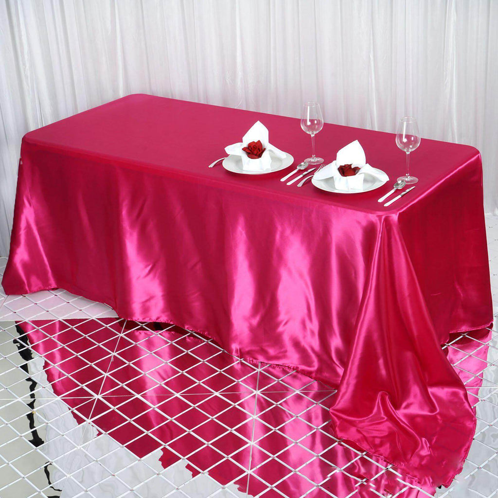 Satin Rectangle Tablecloth 90"x132" Fuchsia | TableclothsFactory