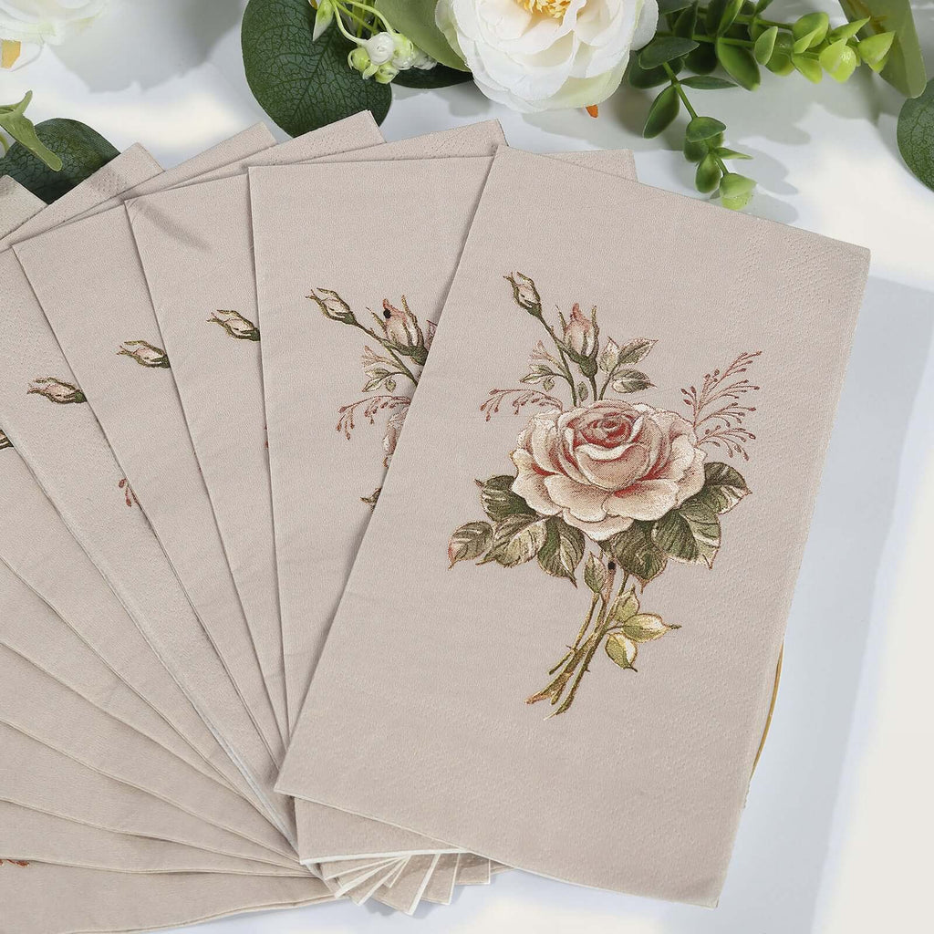Paper Dinner Napkins Pink/Ivory with Vintage Rose Print ...