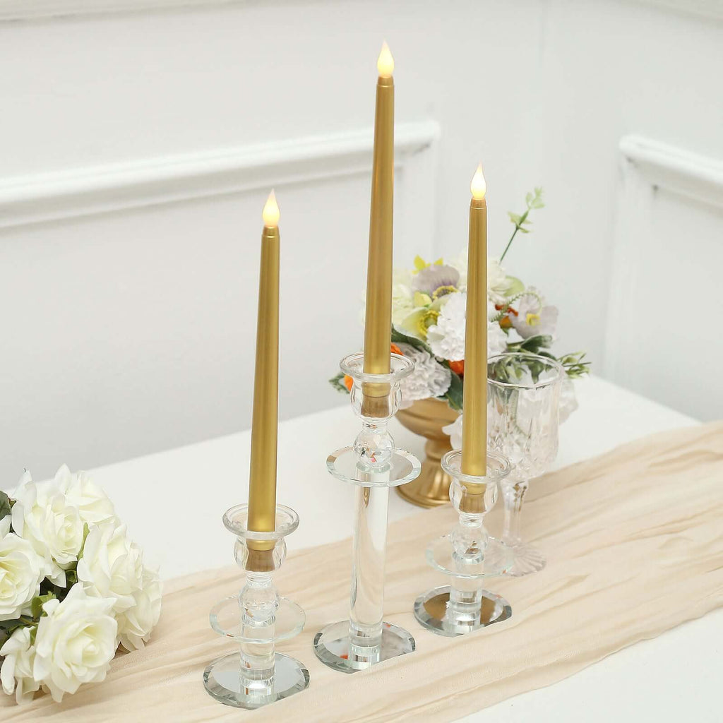 LED Taper Candles Flickering Gold 11" | TableclothsFactory