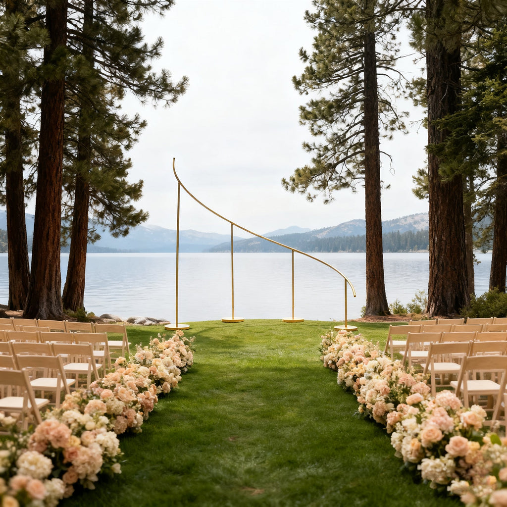 Curved Wave Backdrop Stand 8ftx12ft Gold | TableclothsFactory