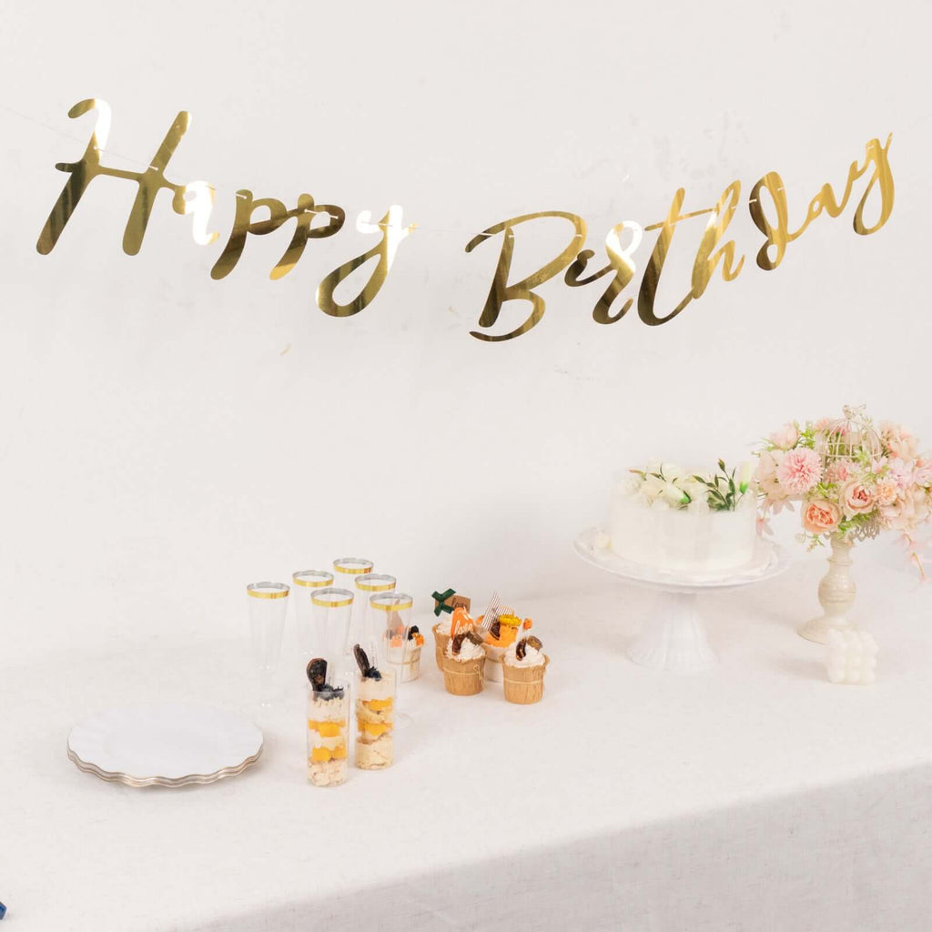 10ft Metallic Gold Happy Birthday Banner | TableclothsFactory