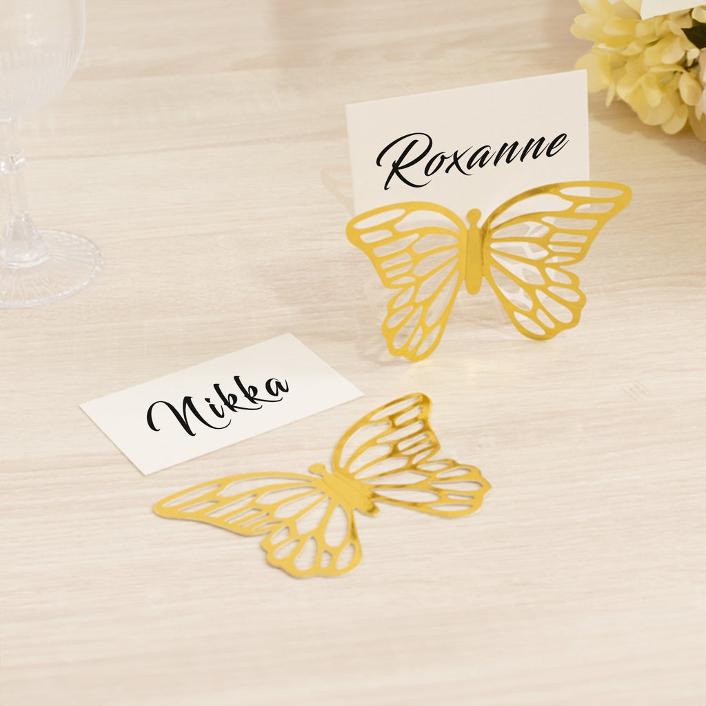 25-Pack Paper Butterfly Place Card Holders Gold with White Printable C