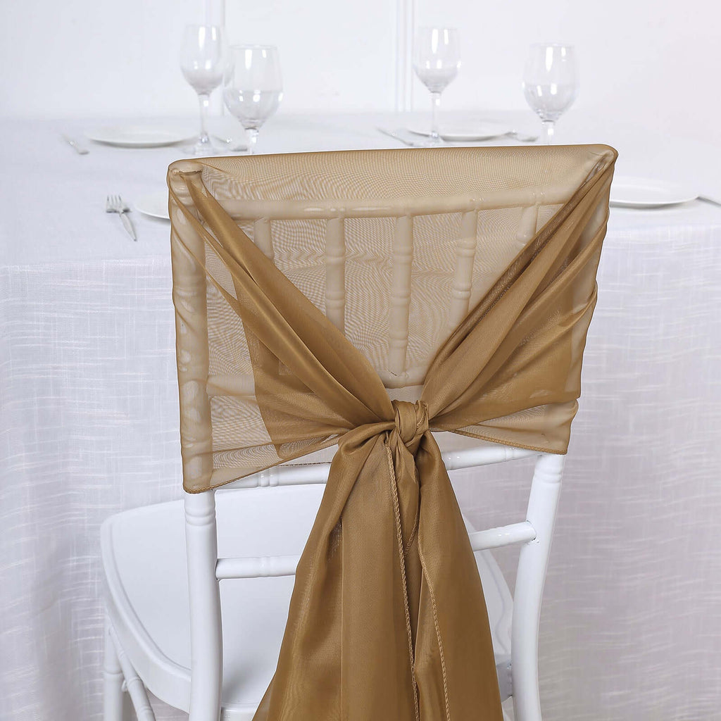Premium Chiffon Chair Sashes 22"x78" Gold | TableclothsFactory