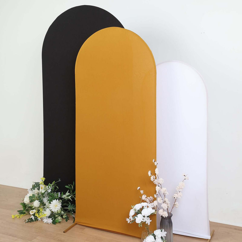 6ft Matte Gold Spandex Fitted Backdrop Cover | TableclothsFactory
