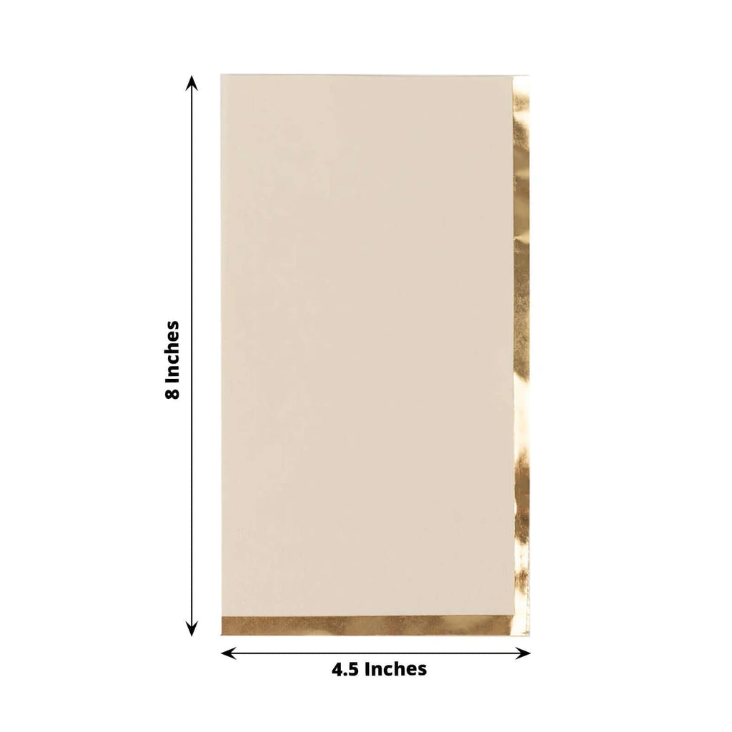 Paper Dinner Napkins 8"x4" Ivory with Gold Foil Edge | TableclothsFactory