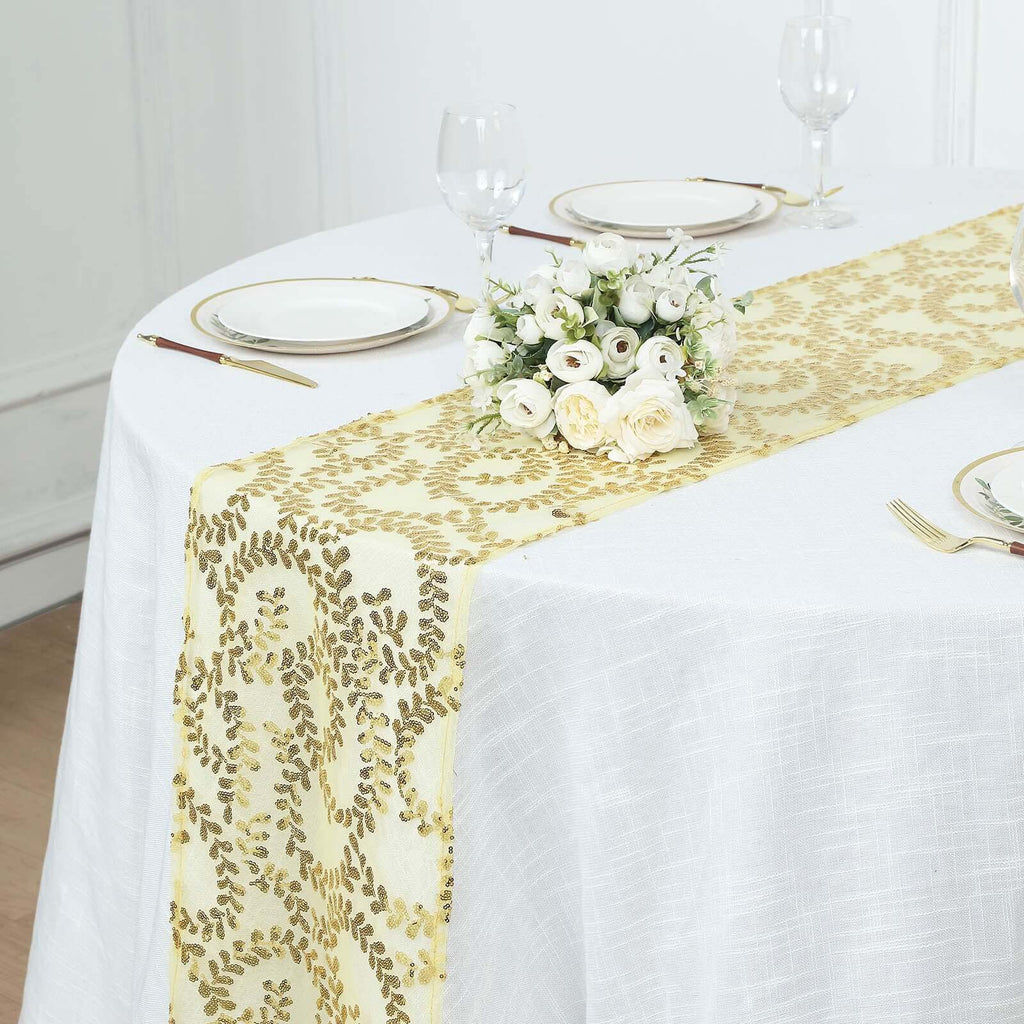 Sequin Mesh Table Runner 12"x108" Gold | TableclothsFactory