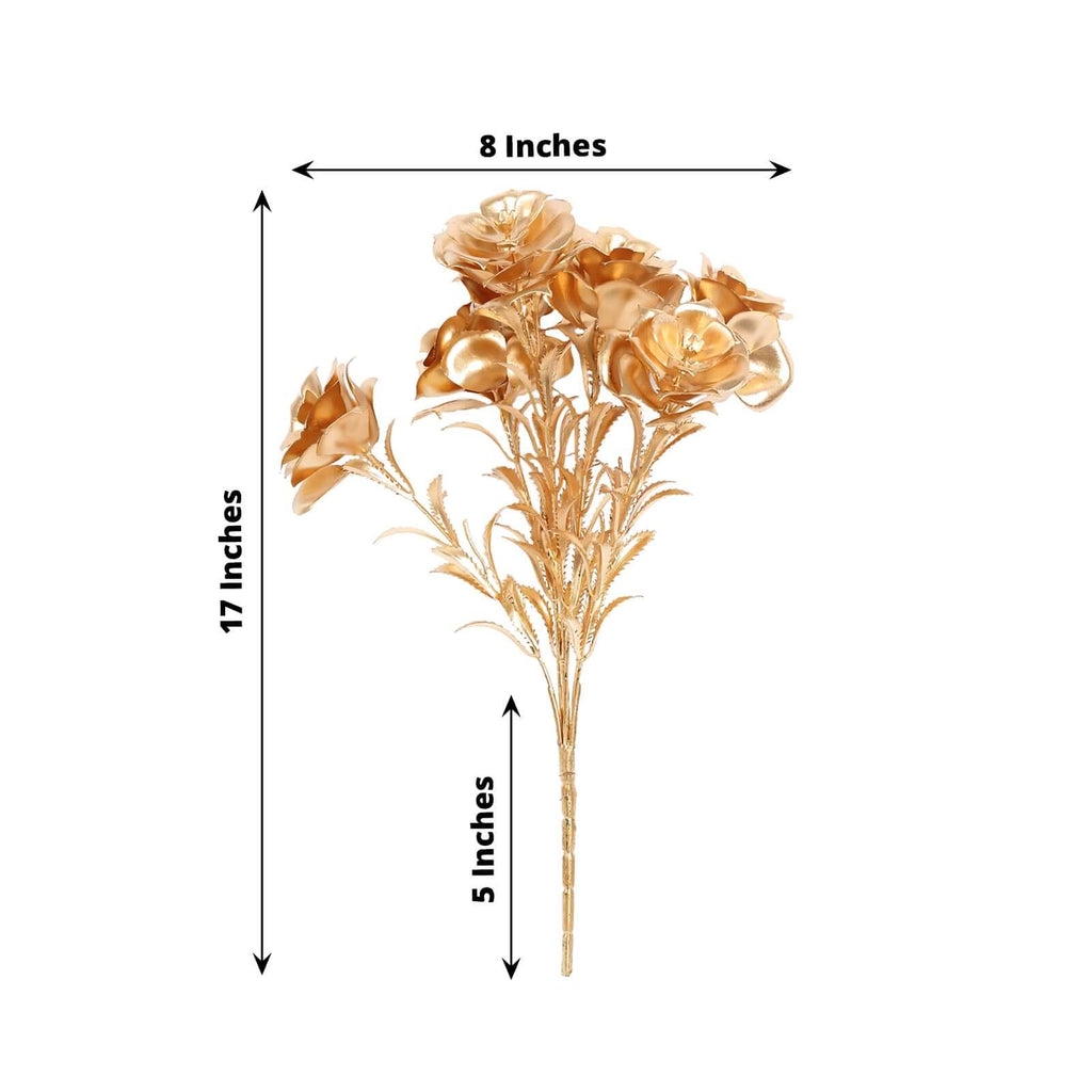 Artificial Metallic Gold Rose Flower Bouquet | TableclothsFactory