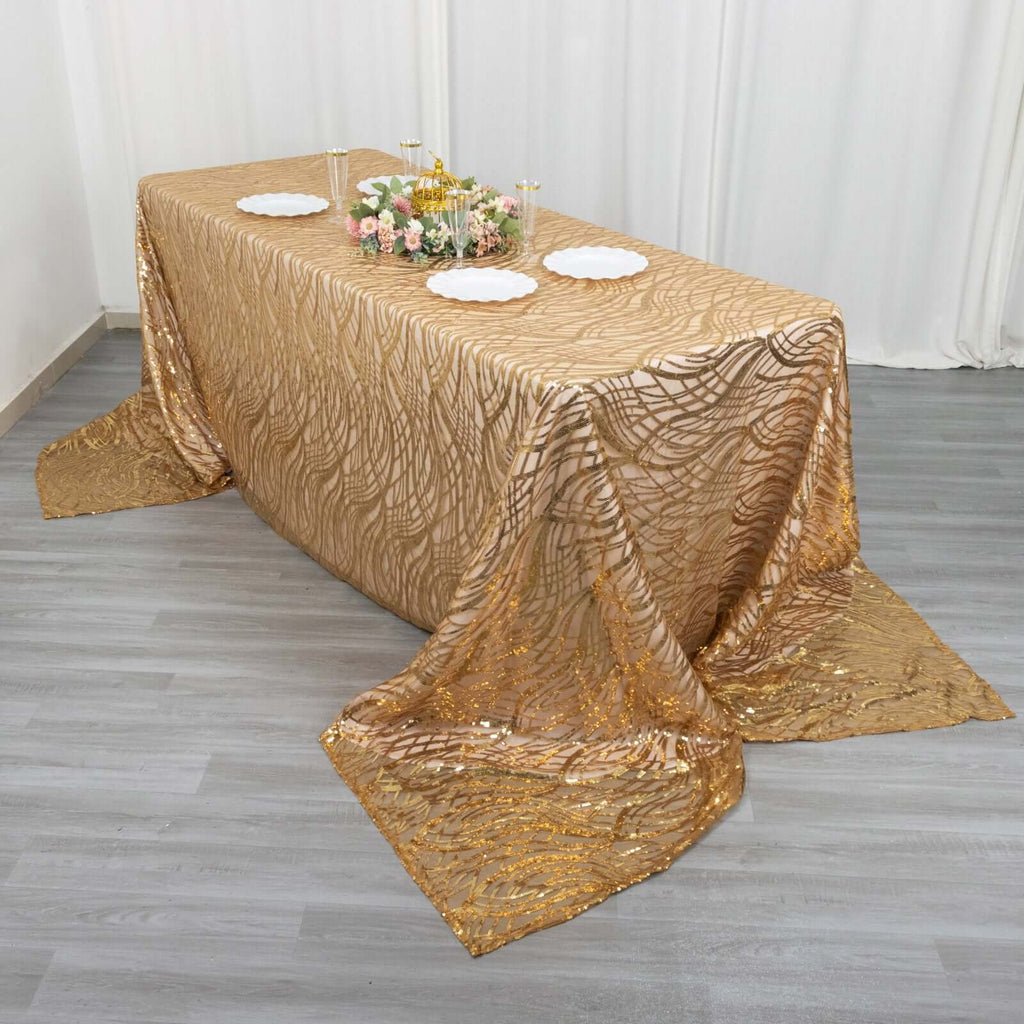 Sequins Tablecloth 90"x156" Gold | TableclothsFactory