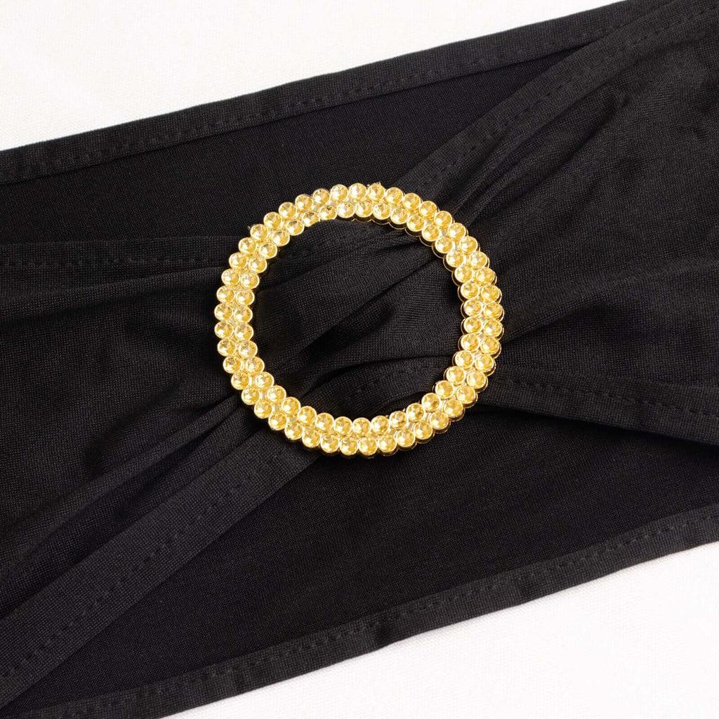 Spandex Chair Sash Sashes 5"x14" Black/Gold | TableclothsFactory