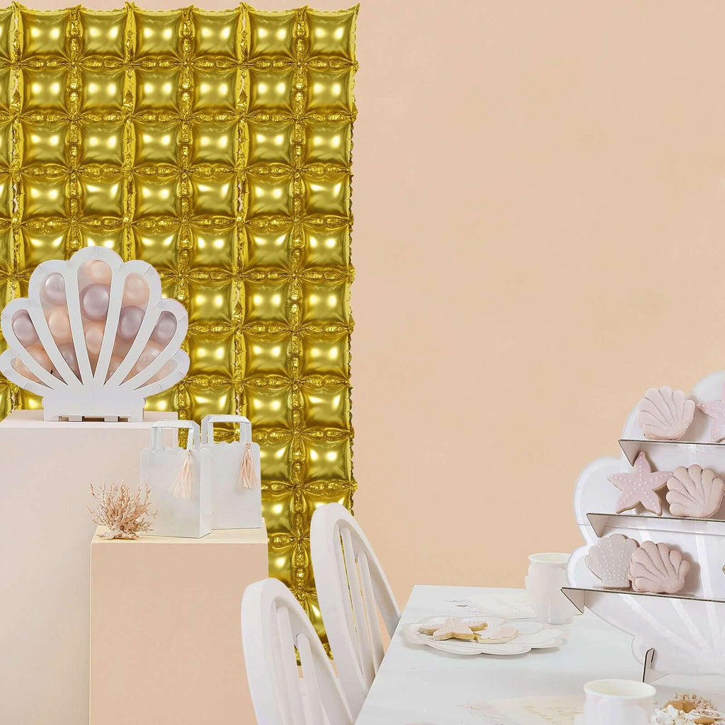 Gold Mylar Foil Balloon Backdrop - 10 Pack | TableclothsFactory