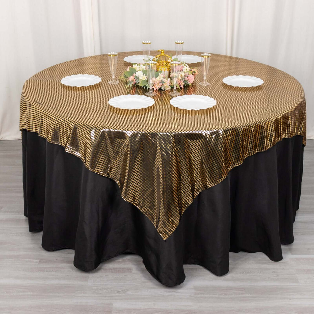 Foil Table Overlay 72"x72" Black/Gold | TableclothsFactory