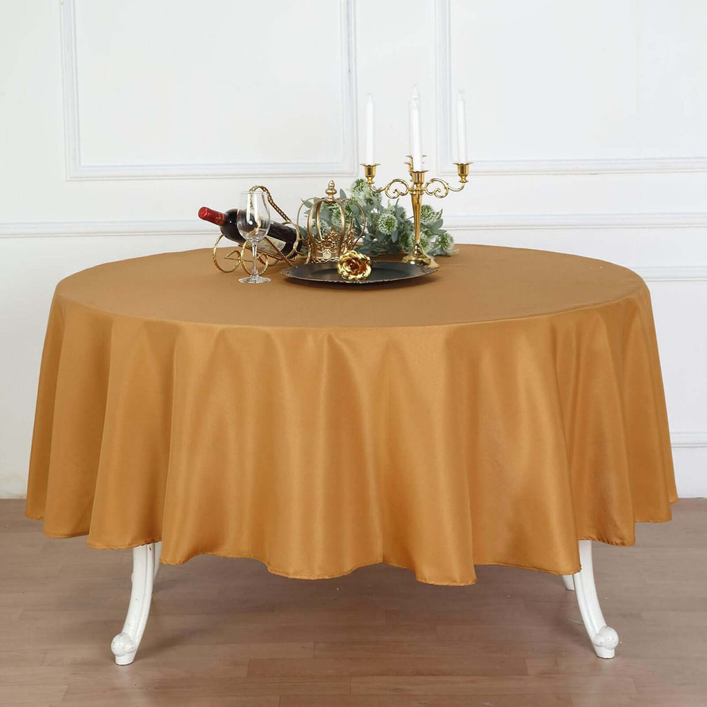 Polyester Round Tablecloth 90" Gold | TableclothsFactory