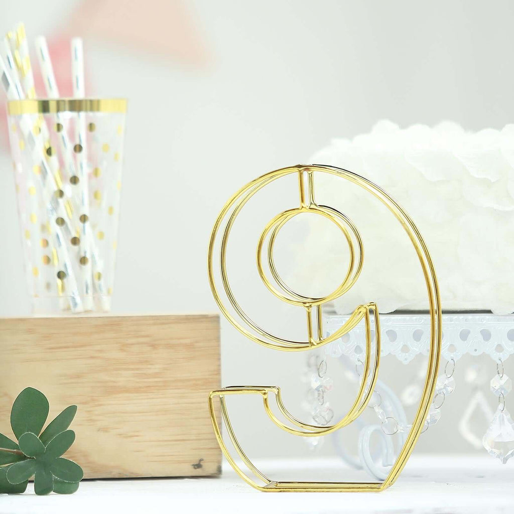 Gold 3D Metal Wire Wedding Table Numbers - 9 | TableclothsFactory