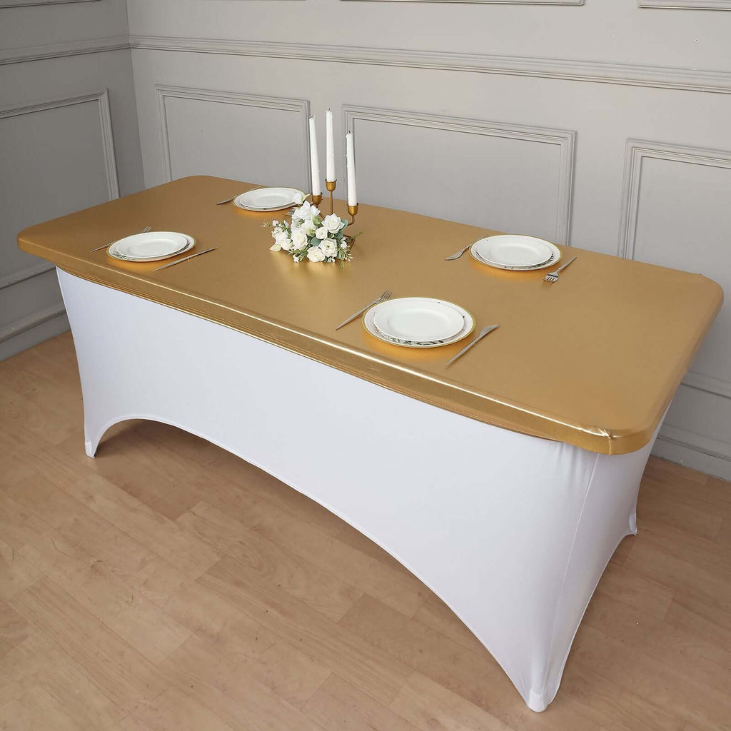 Spandex Table Top Cover 72"x30" Gold | TableclothsFactory