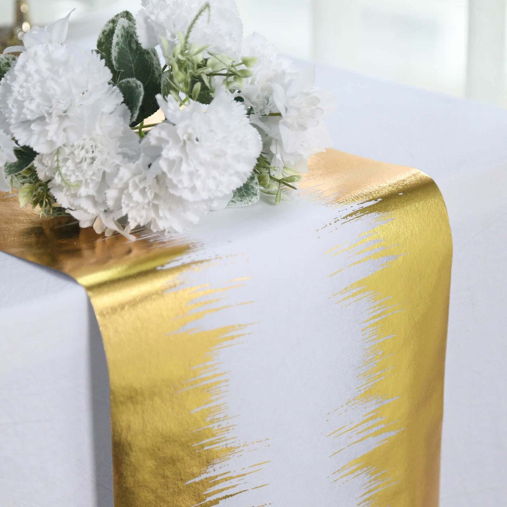 Disposable Table Runner 108" Gold Icicle | TableclothsFactory