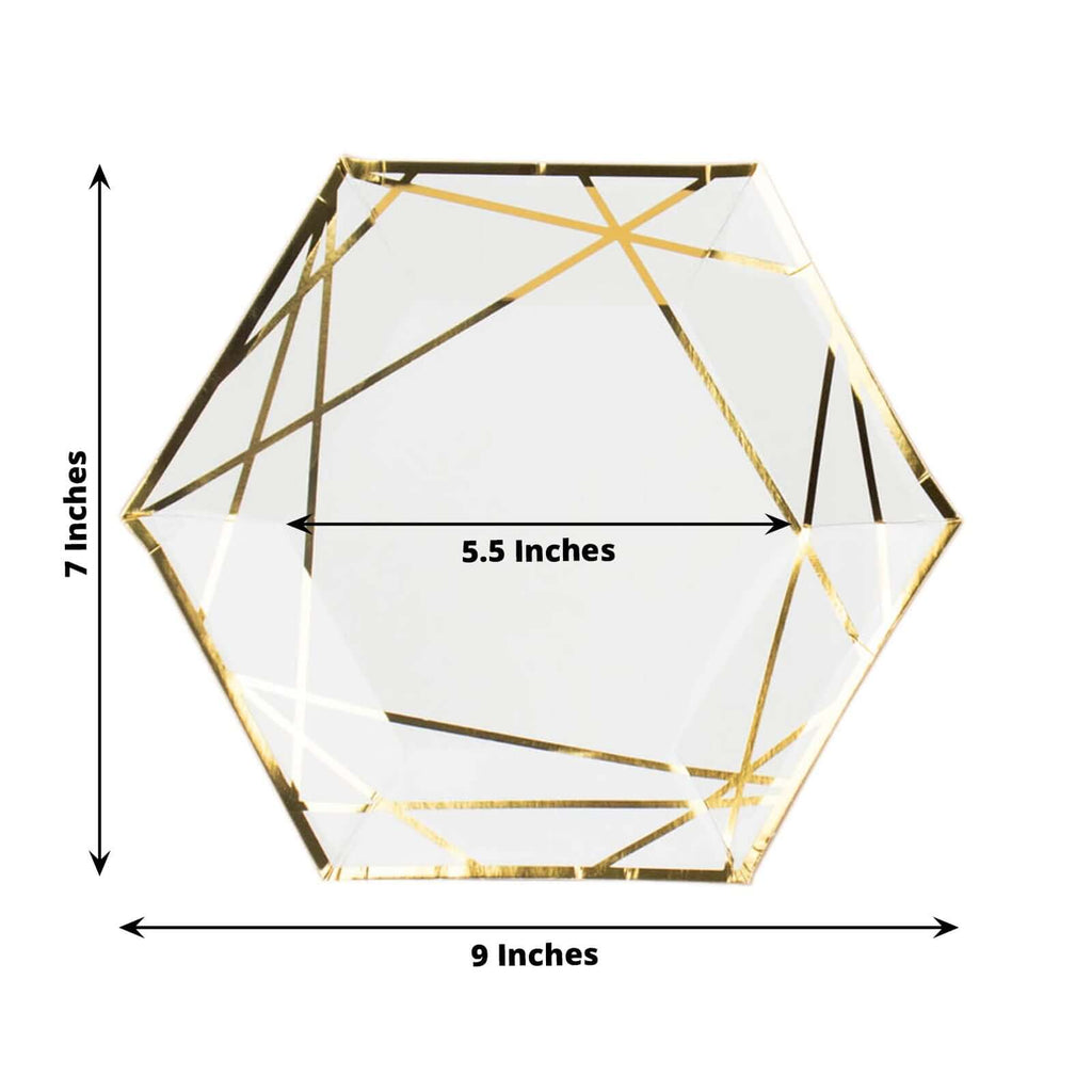 Paper 7" Hexagon Salad Plates White/Gold | TableclothsFactory