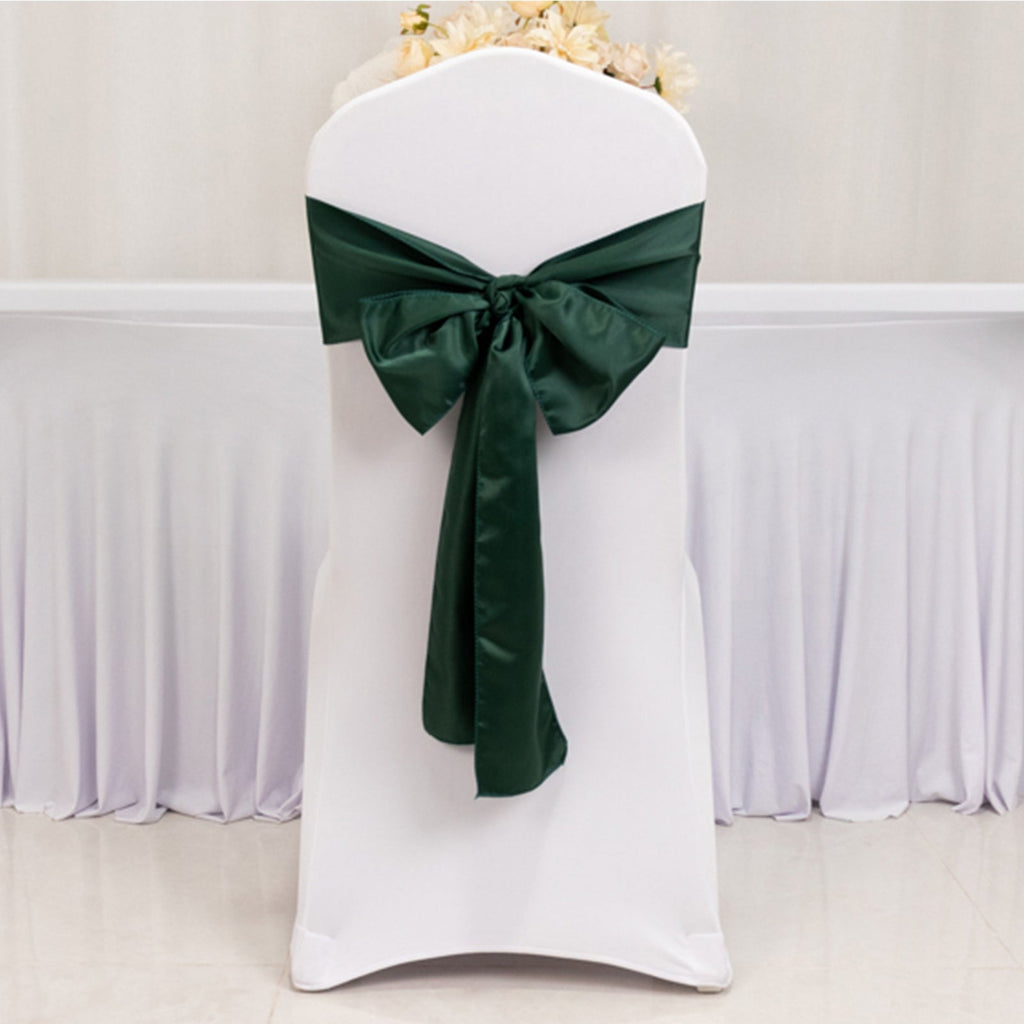 Lamour Satin Chair Sashes 6"x106" Emerald Green | TableclothsFactory