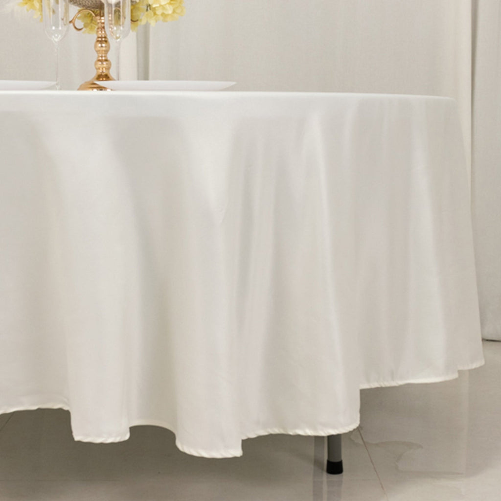 Lamour Satin Round Tablecloth 108" Ivory | TableclothsFactory