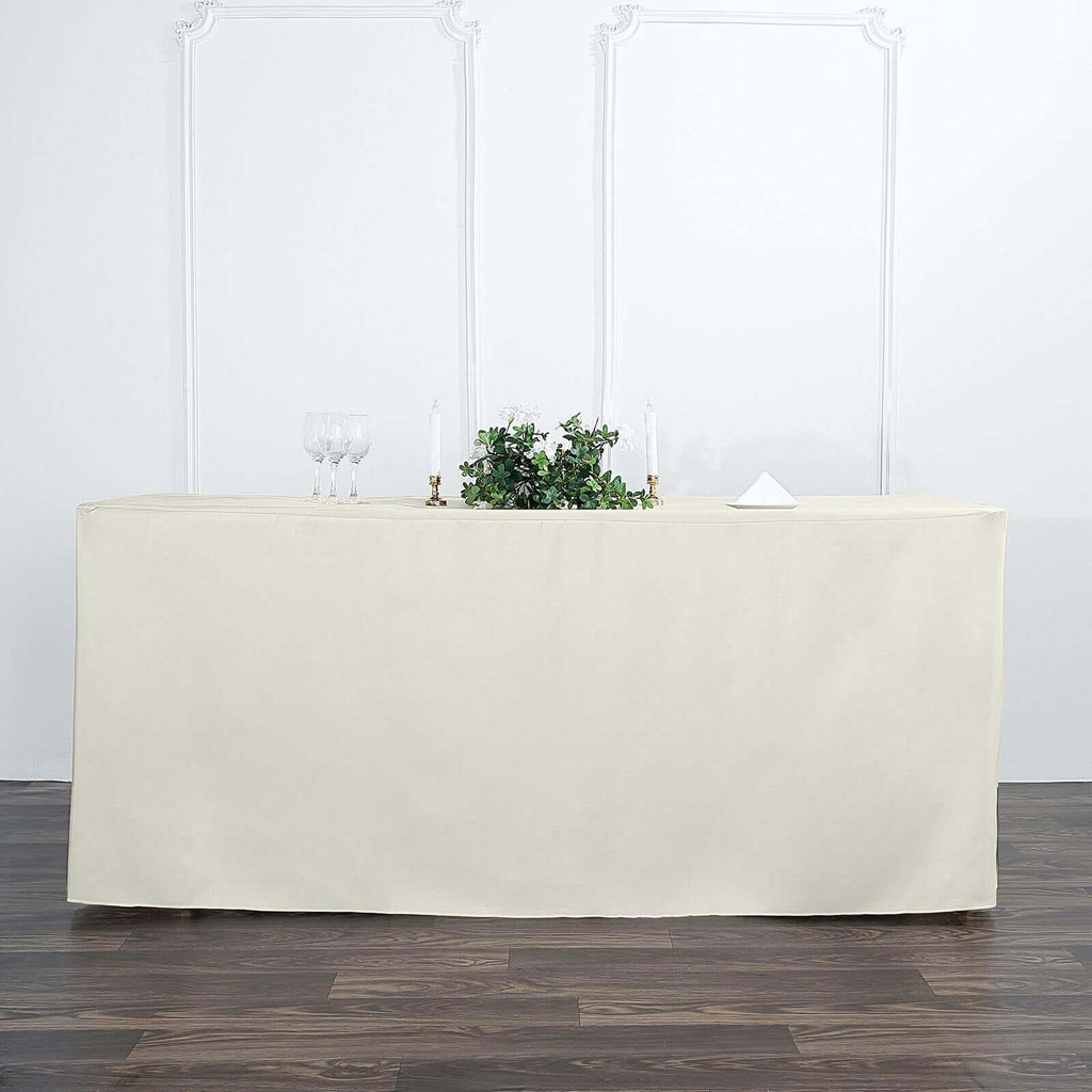 Fitted Polyester Tablecloth 72"x30" Ivory | TableclothsFactory