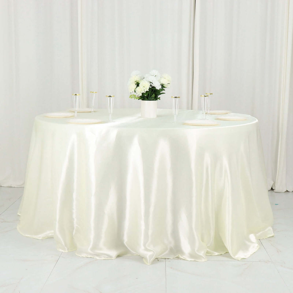 Satin Round Tablecloth 132" Ivory | TableclothsFactory