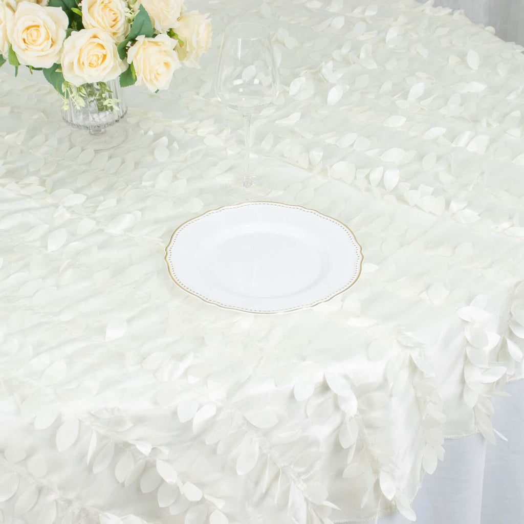 Leaf Taffeta Square Overlay 54"x54" Ivory | TableclothsFactory