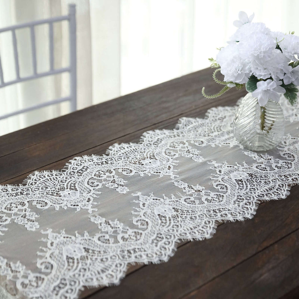 Premium Lace Table Runner 15"x117" Ivory | TableclothsFactory