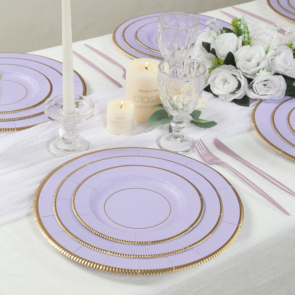 8" Plates Lavender Sunray Gold Rim | TableclothsFactory