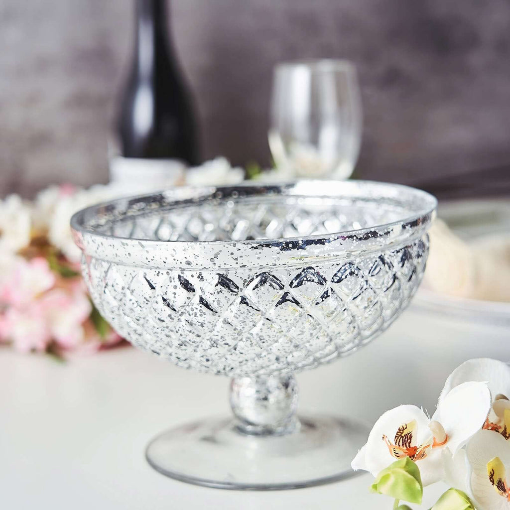 Glass Pedestal Bowl Vase Silver 8" | TableclothsFactory