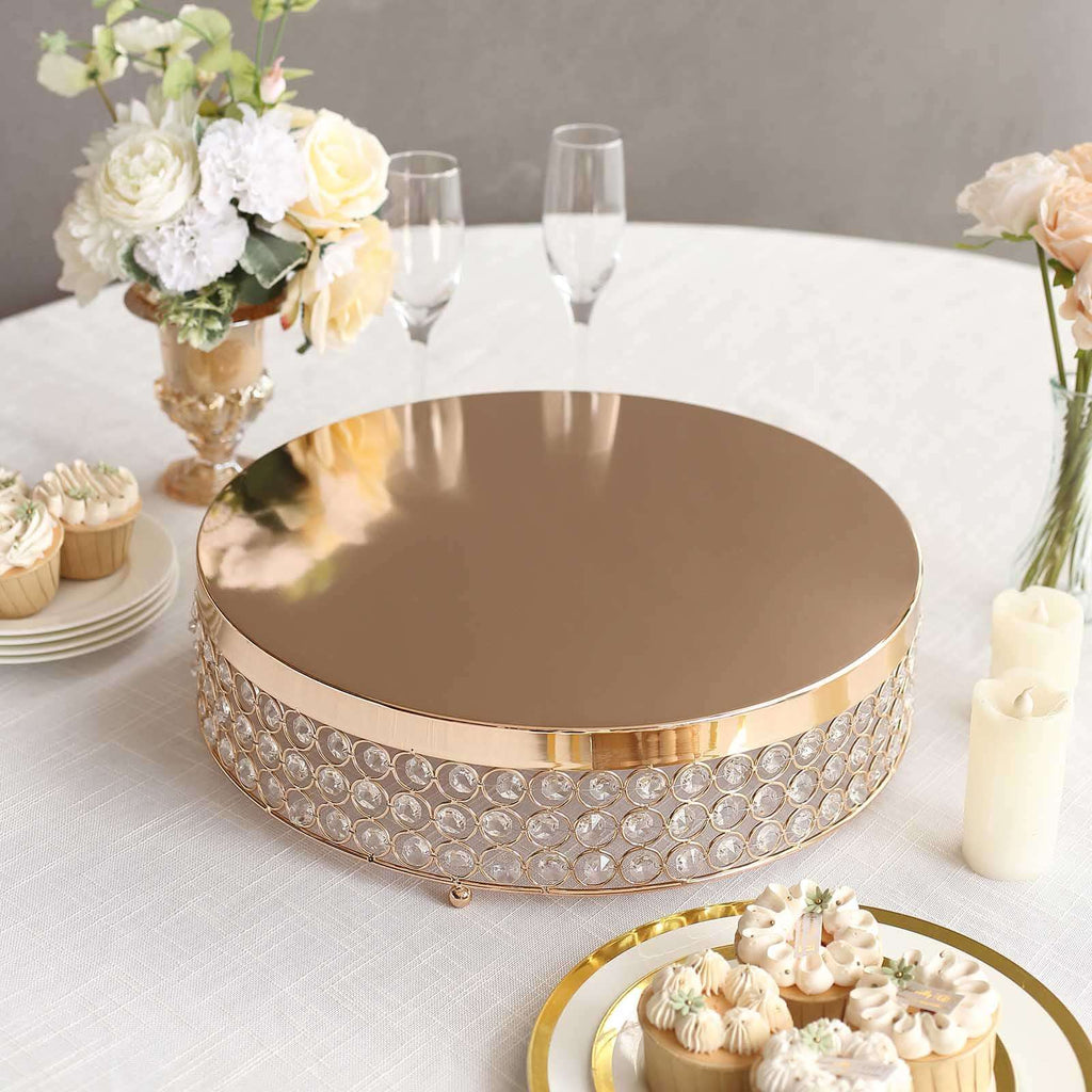 Gold Crystal Beaded Cake Stand 16" | TableclothsFactory