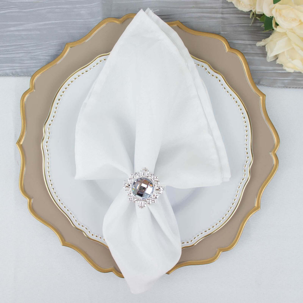 2" Silver Crystal Rhinestone Napkin Rings - 6 Pack | TableclothsFactory