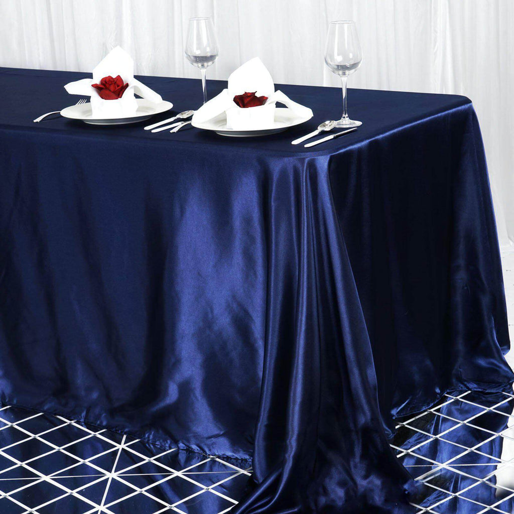 Satin Tablecloth 90"x156" Navy Blue | TableclothsFactory