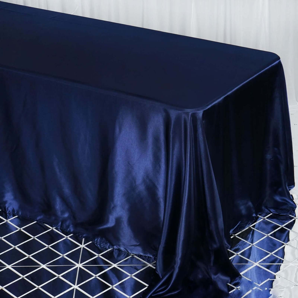 Satin Tablecloth 90"x132" Navy Blue | TableclothsFactory