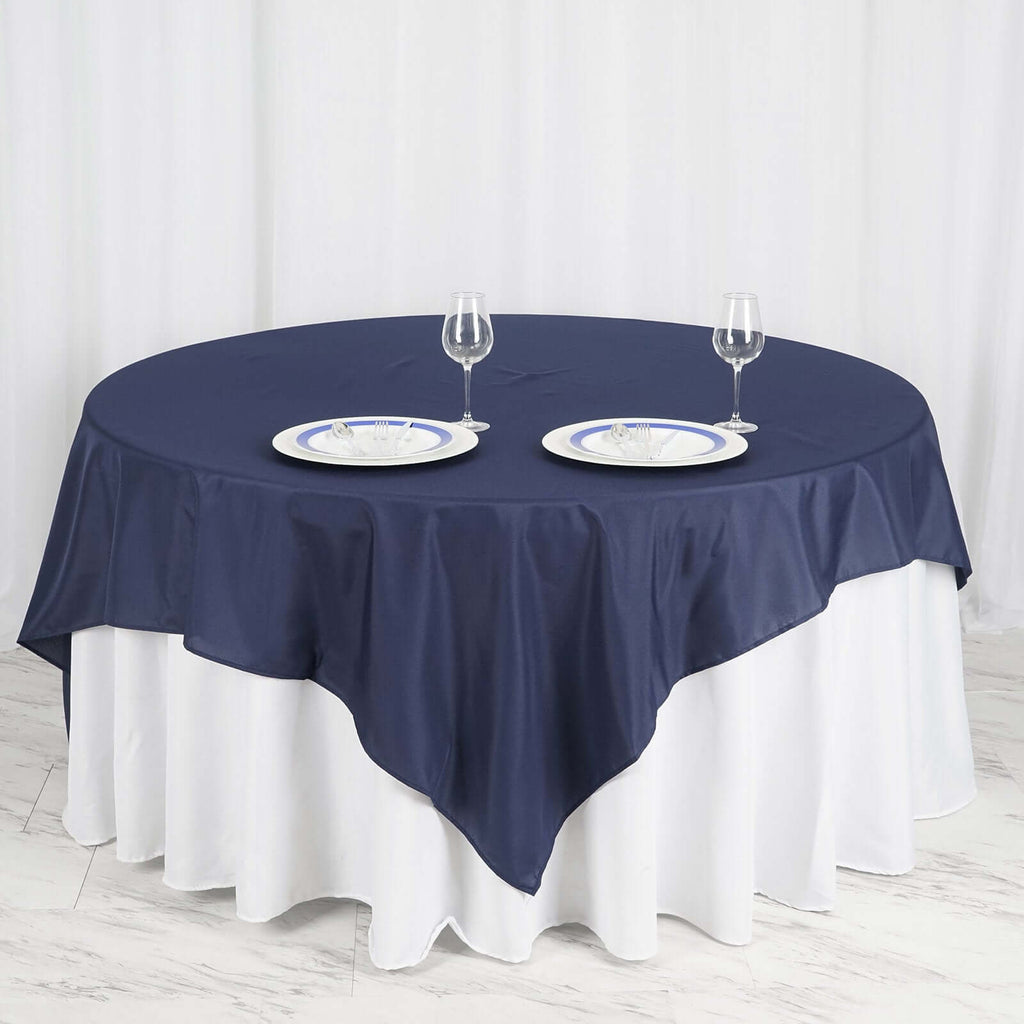 Polyester Square Overlay 90"x90" Navy Blue | TableclothsFactory