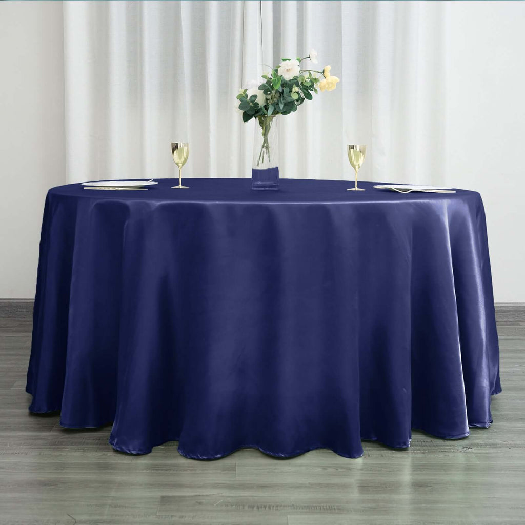 Satin Round Tablecloth 120" Navy Blue | TableclothsFactory