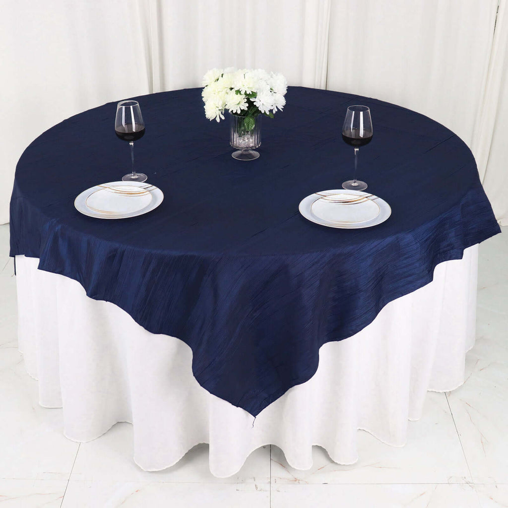 Crinkle Taffeta Overlay 72"x72" Navy Blue | TableclothsFactory