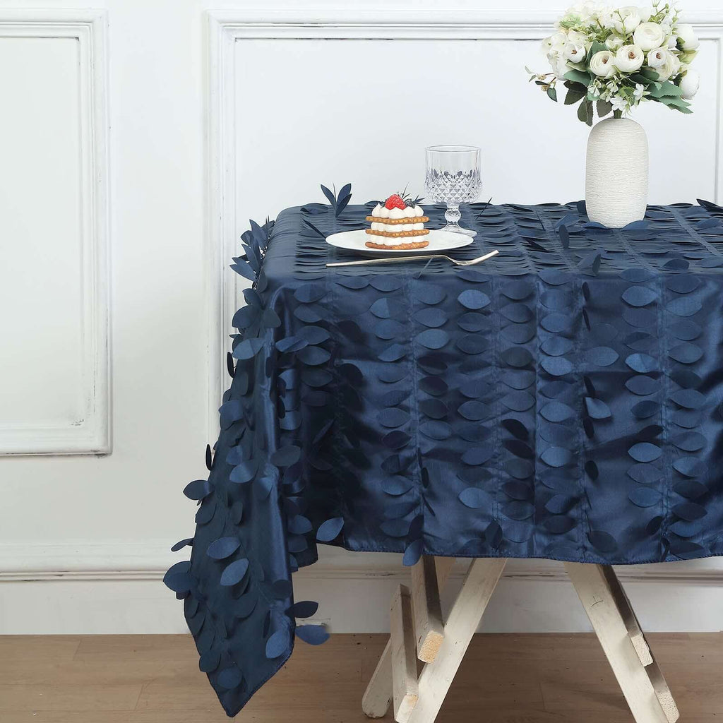 Leaf Taffeta Tablecloth 54"x54" Navy Blue | TableclothsFactory