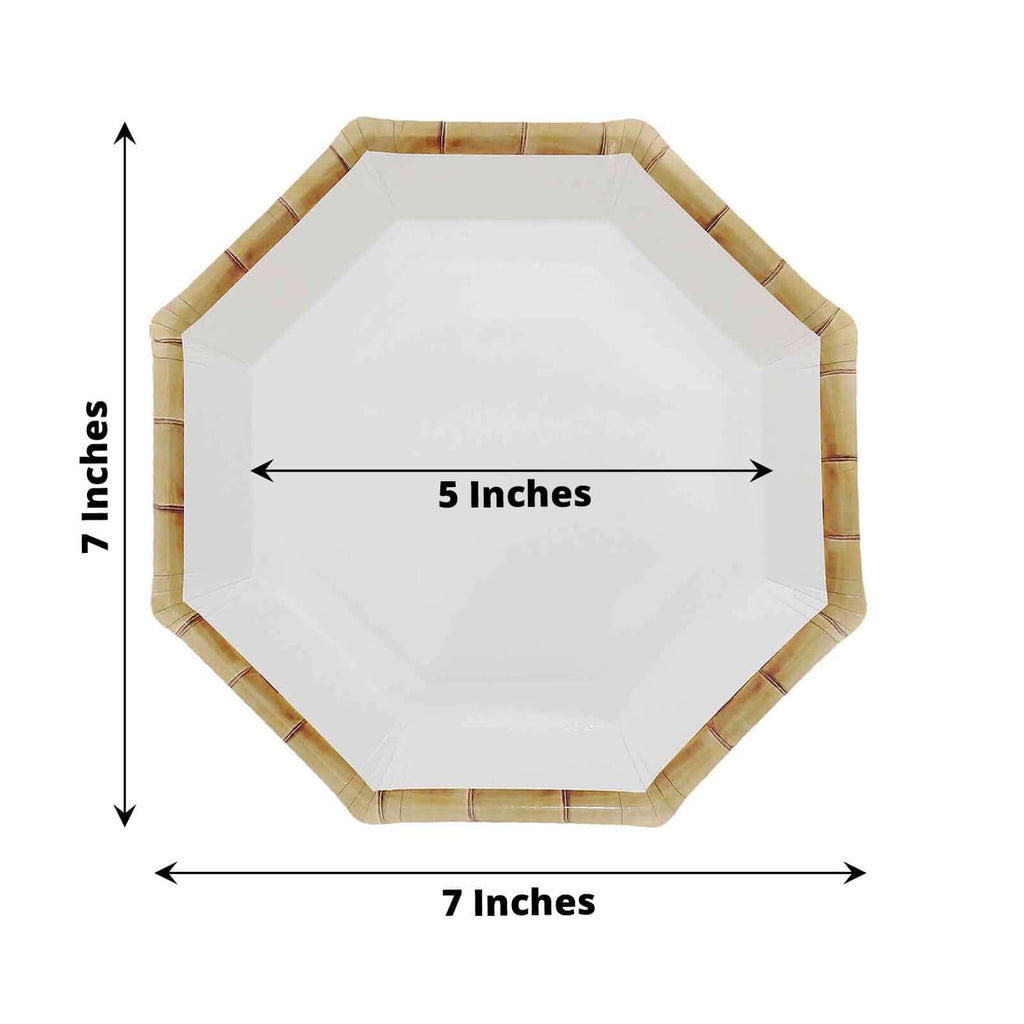Bamboo Rim Paper 7" Octagon Salad Plates White | TableclothsFactory