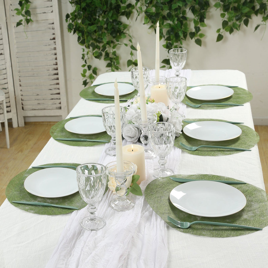 13" Olive Green Round Mesh Placemats | TableclothsFactory