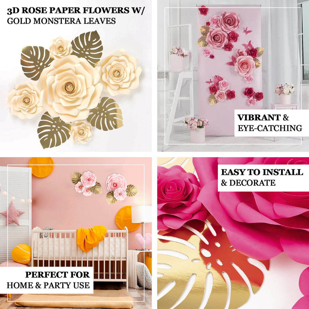 Red Paper Flowers with Leaves | TableclothsFactory