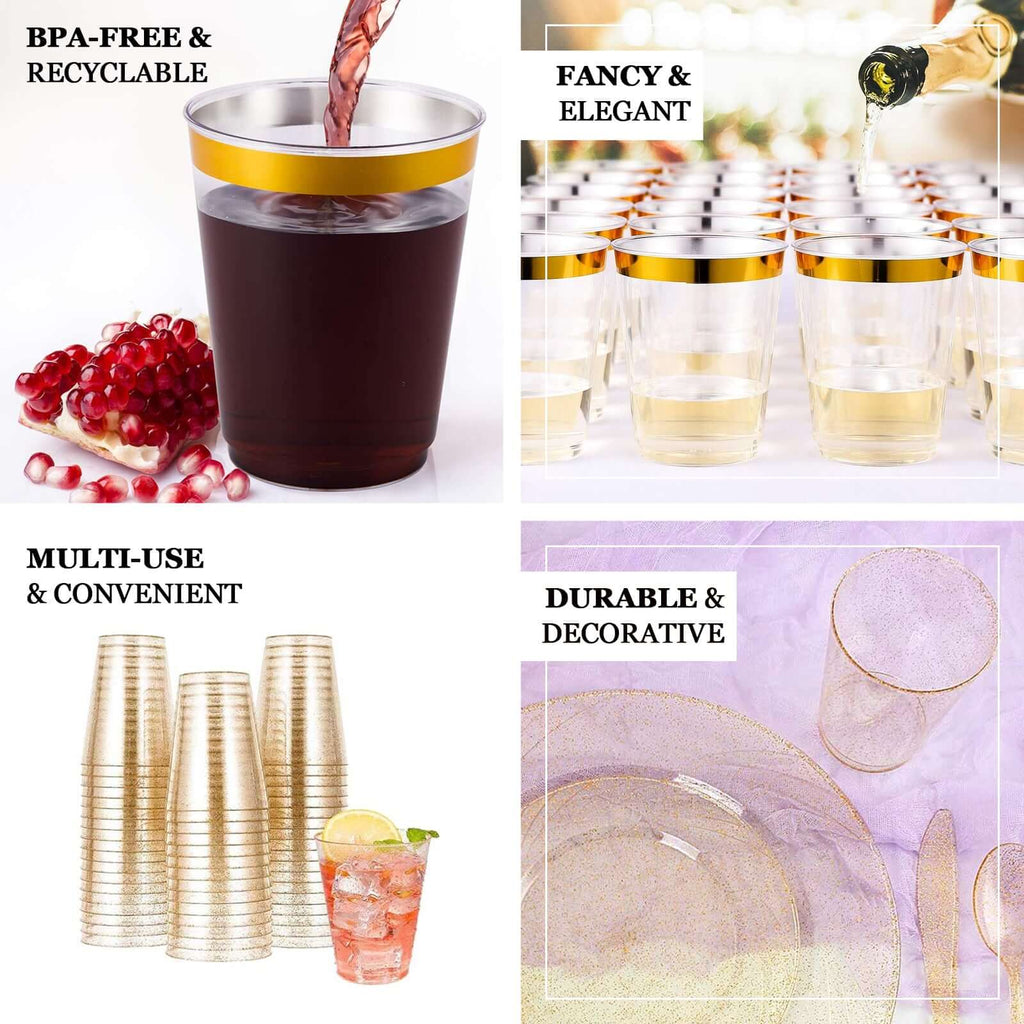 Plastic Tumbler Cups 10oz Amber Gold with Gold Rim | TableclothsFactory