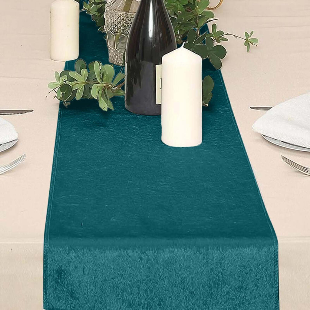 Velvet Table Runner 12"x108" Peacock Teal | TableclothsFactory