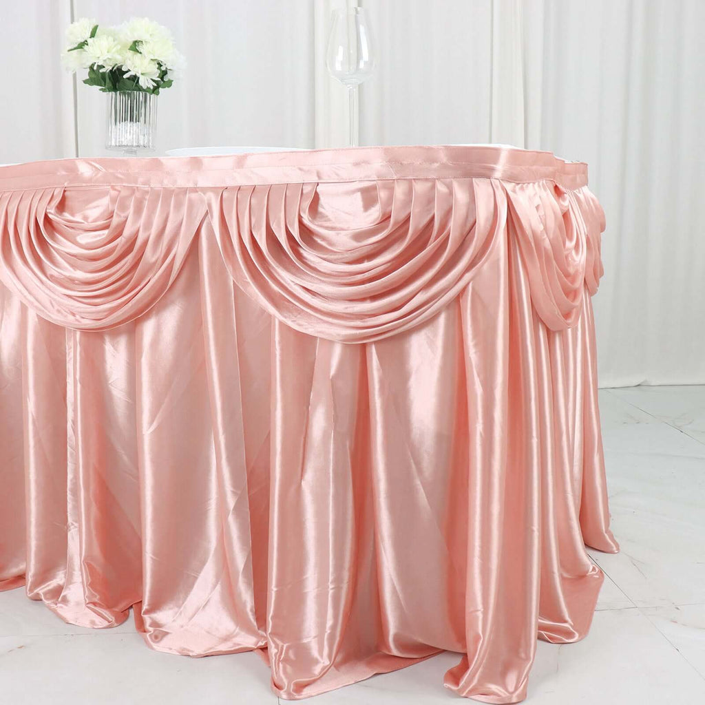 Satin Table Skirt 14ft Dusty Rose | TableclothsFactory