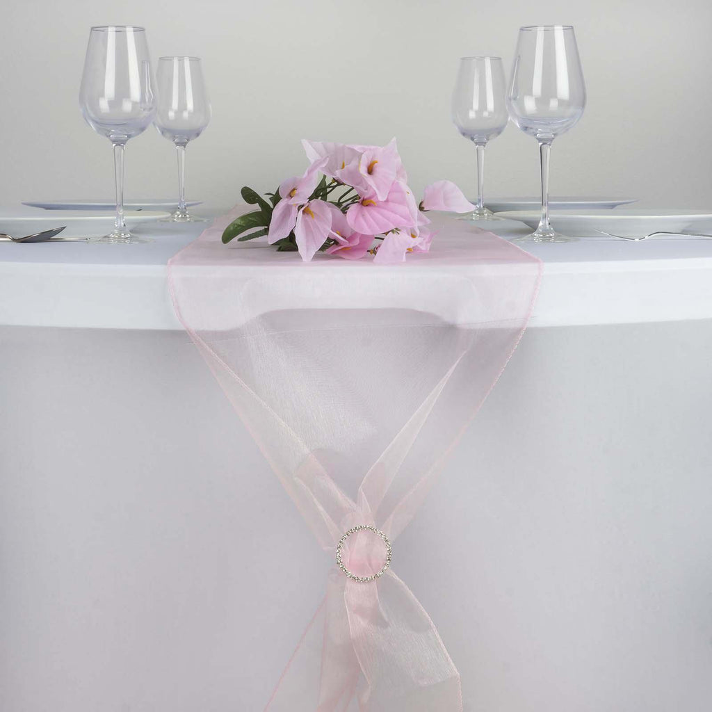 Organza Table Runners 14"x108" Pink | TableclothsFactory