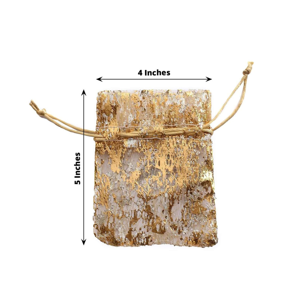 Gold Foil Drawstring Candy Bags - 12 Pack | TableclothsFactory