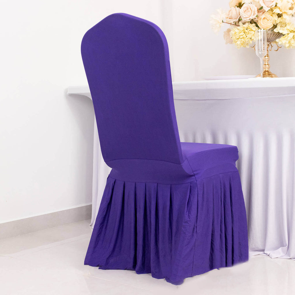 Pleated Banquet Spandex Chair Cover Purple | TableclothsFactory