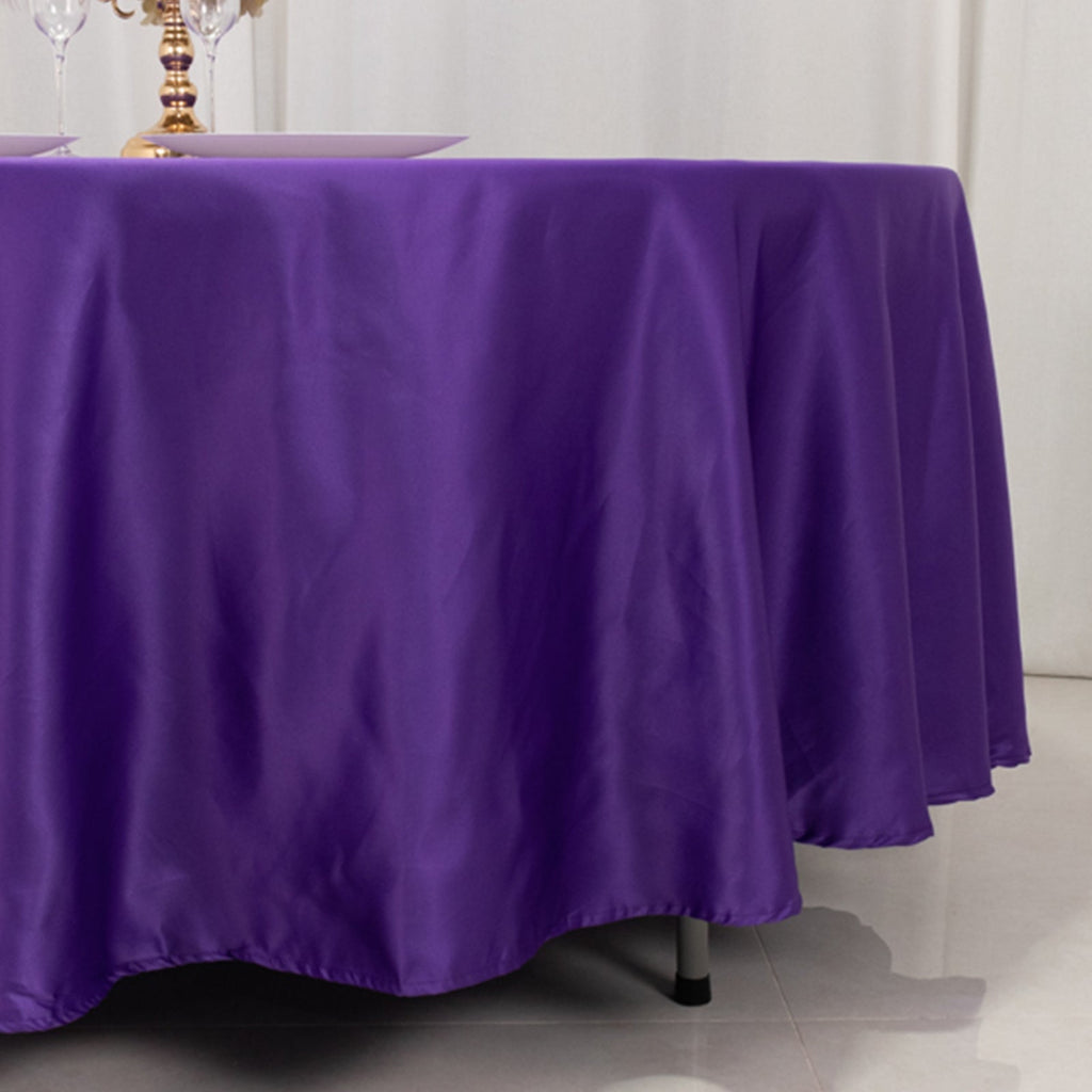 Lamour Satin Round Tablecloth 108" Purple | TableclothsFactory