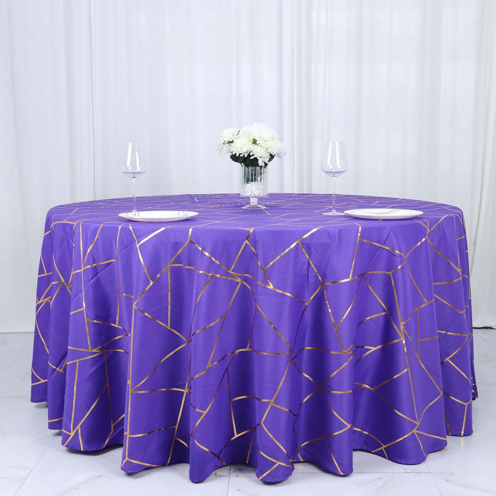 Polyester Tablecloth Gold Foil 120" Purple | TableclothsFactory