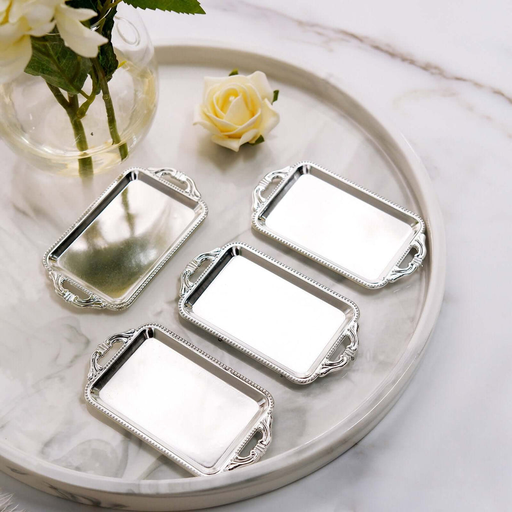 Silver Rectangular Party Favor Display Trays | TableclothsFactory